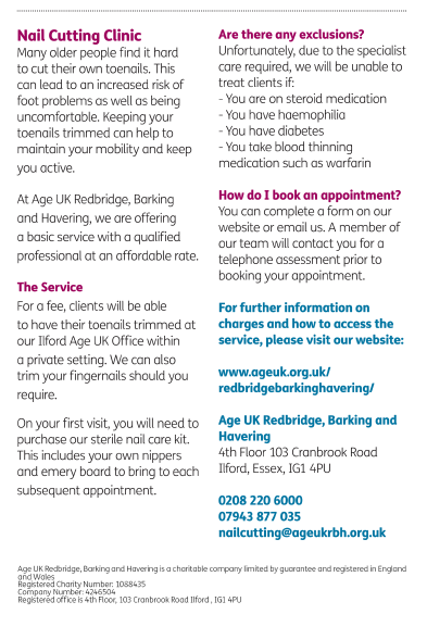 Nail Cutting Service - Wood Lane Medical Centre